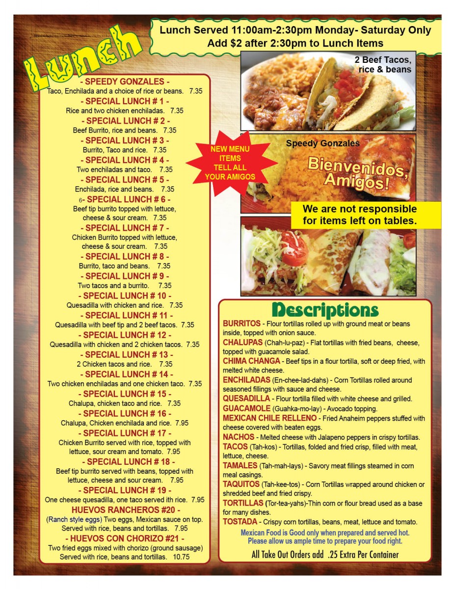 Menu – Rio Verde