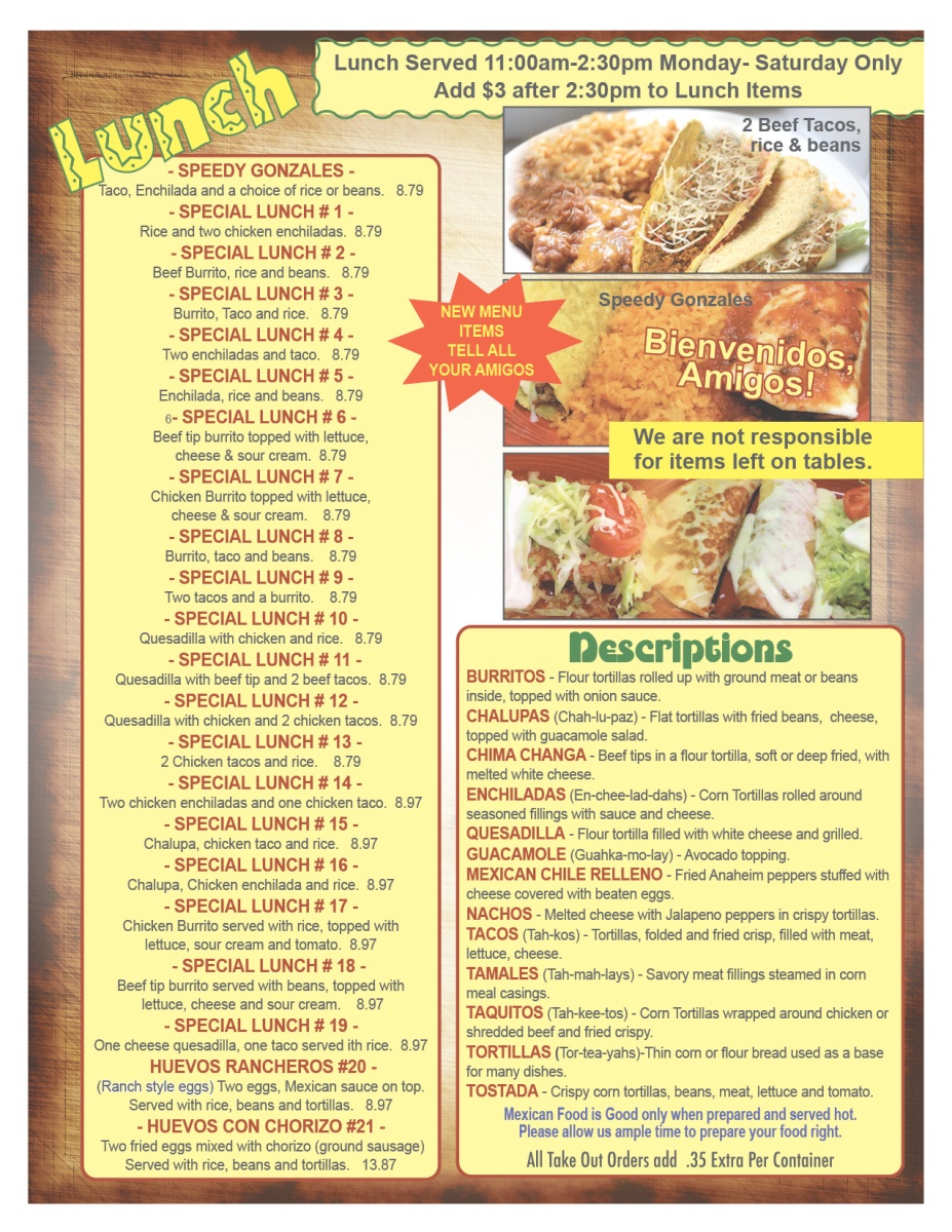 Menu – Rio Verde
